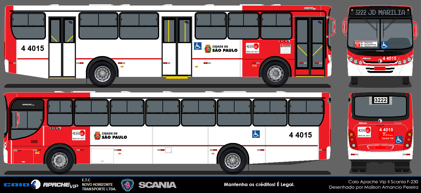 Desenho de Ônibus Paulista: CAIO APACHE VIP II NOVO HORIZONTE 4 4015